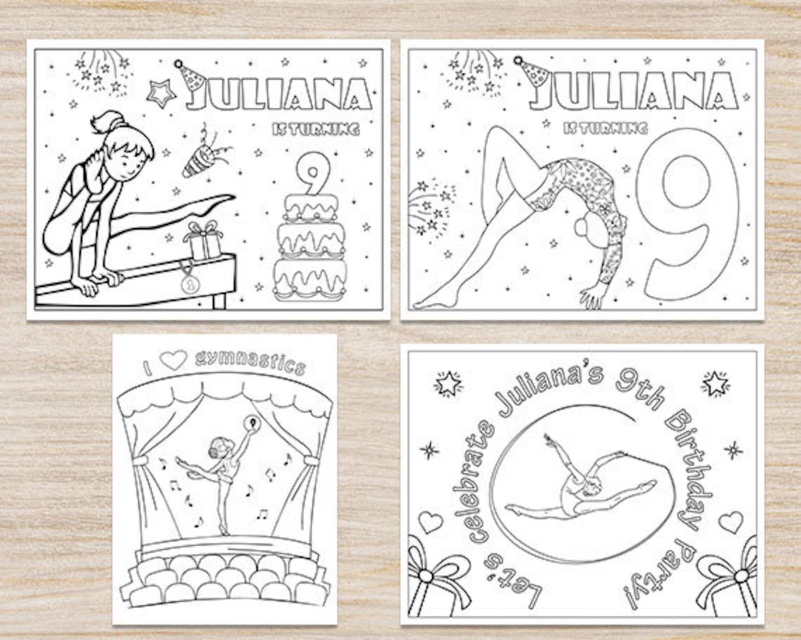 Personalized Gymnastic Birthday Party Favors, Coloring Pages, Printable ...