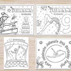 Personalized Gymnastic Birthday Party Favors, Coloring Pages, Printable ...