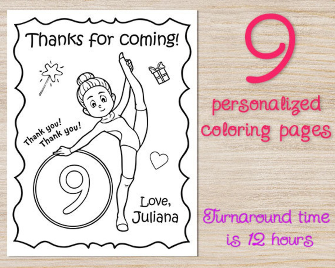Personalized Gymnastic Birthday Party Favors, Coloring Pages, Printable ...