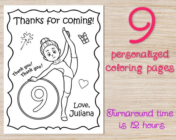 Personalized Gymnastic Birthday Party Favors, Coloring Pages, Printable ...