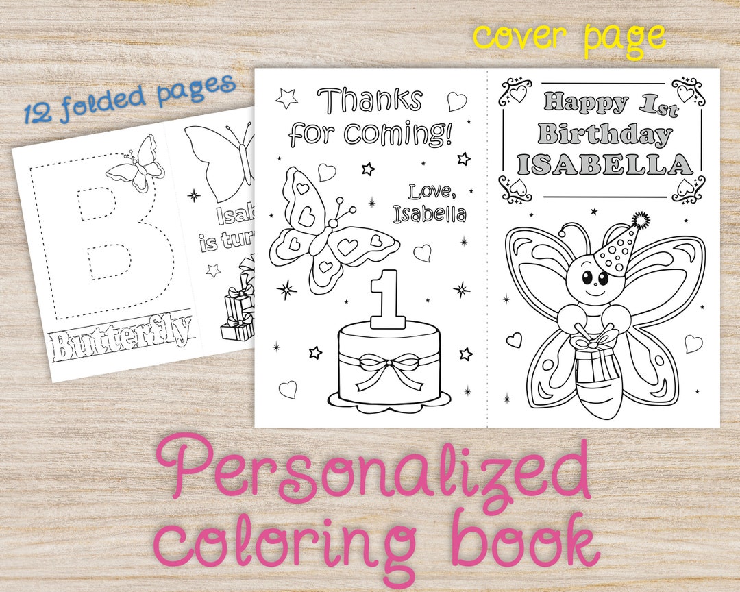 Butterfly Birthday Party Coloring Pages, Personalized Printable Book ...