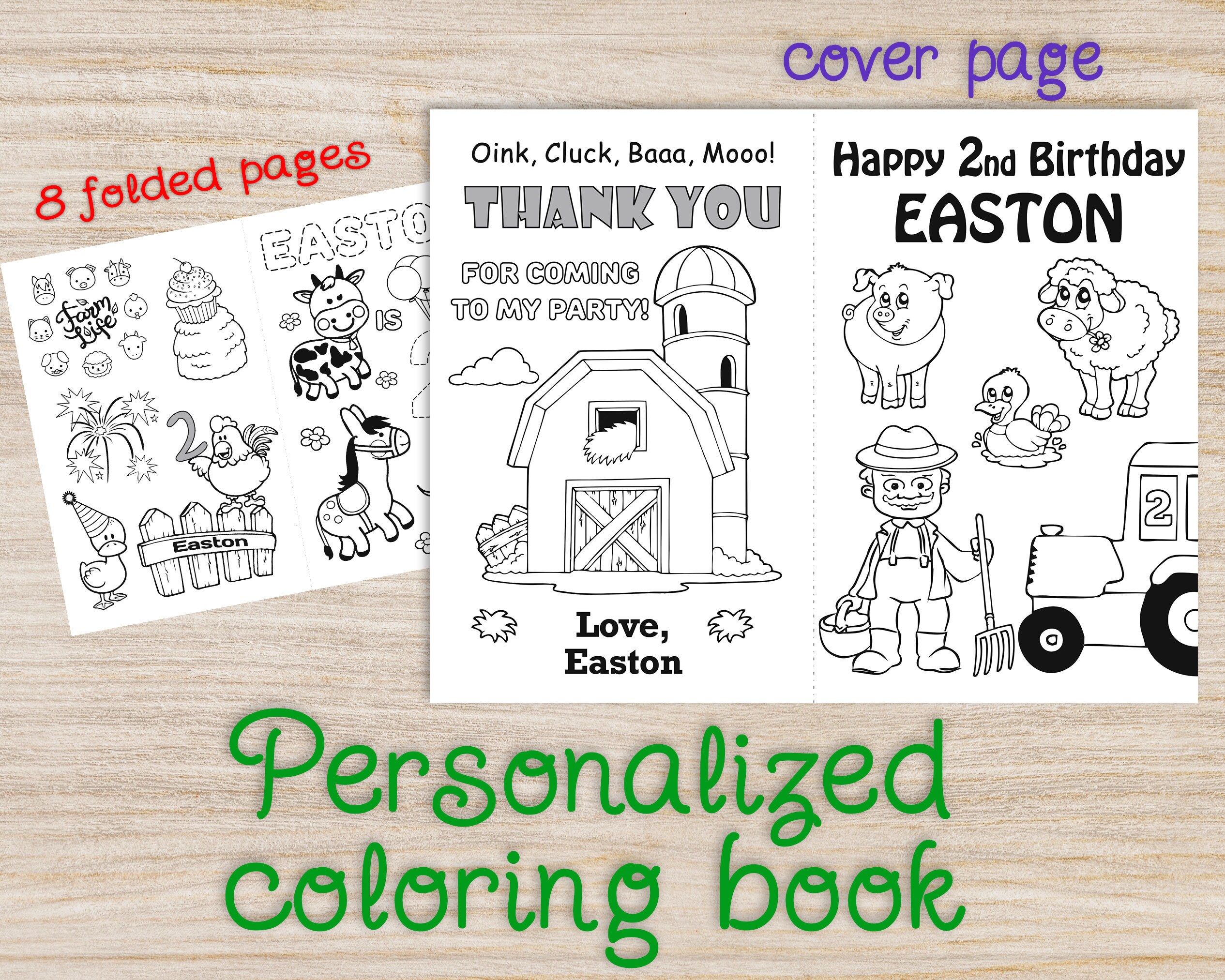 Farm Barnyard Birthday Party Coloring Pages, Personalized Printable ...