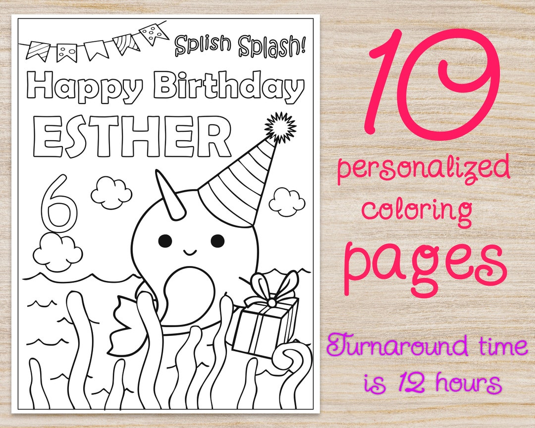 Narwhal Birthday Party Coloring Pages, Printable Digital Favors ...