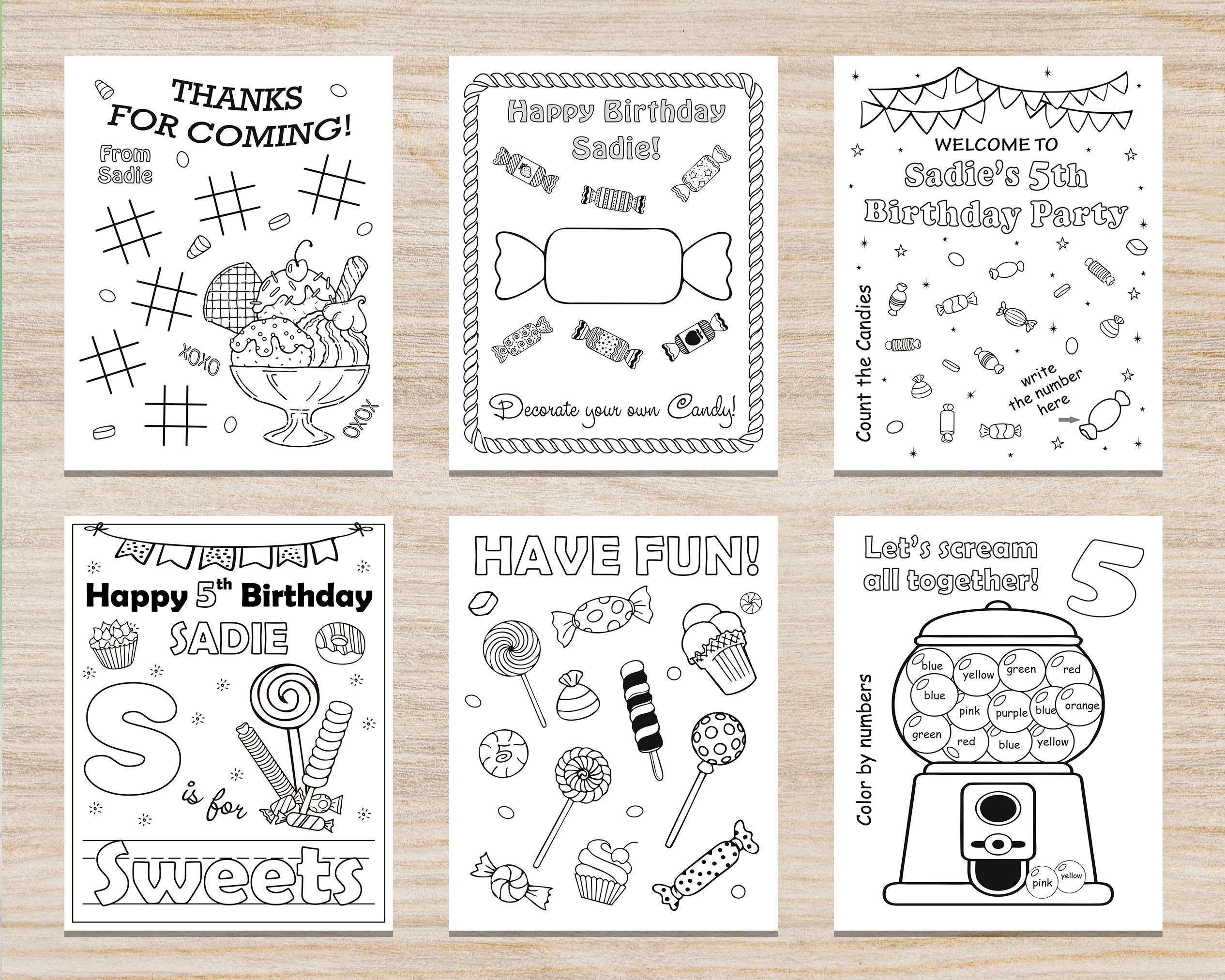Coloring Pages Sweets and Candy Theme Birthday, Any Age Kids Party ...