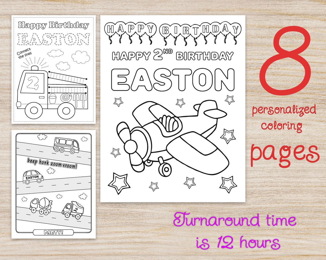Transportation Birthday Party Coloring Pages, Things That Go, Airplane ...