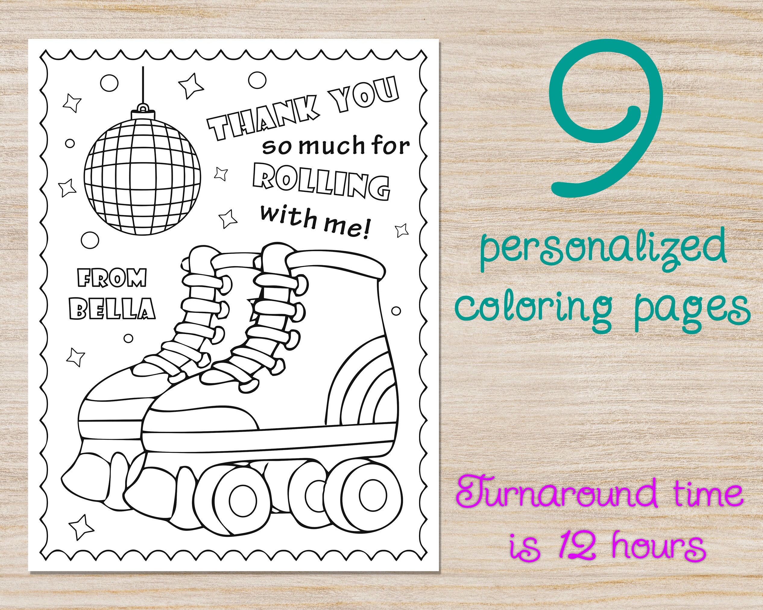 Roller Skating Birthday Party Coloring Pages, Thank You Kids Digital ...