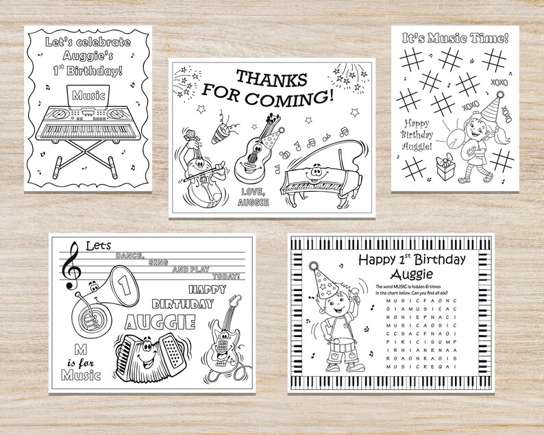 Music Birthday Party Activity Coloring Pages, Karaoke Kids, Music Theme ...
