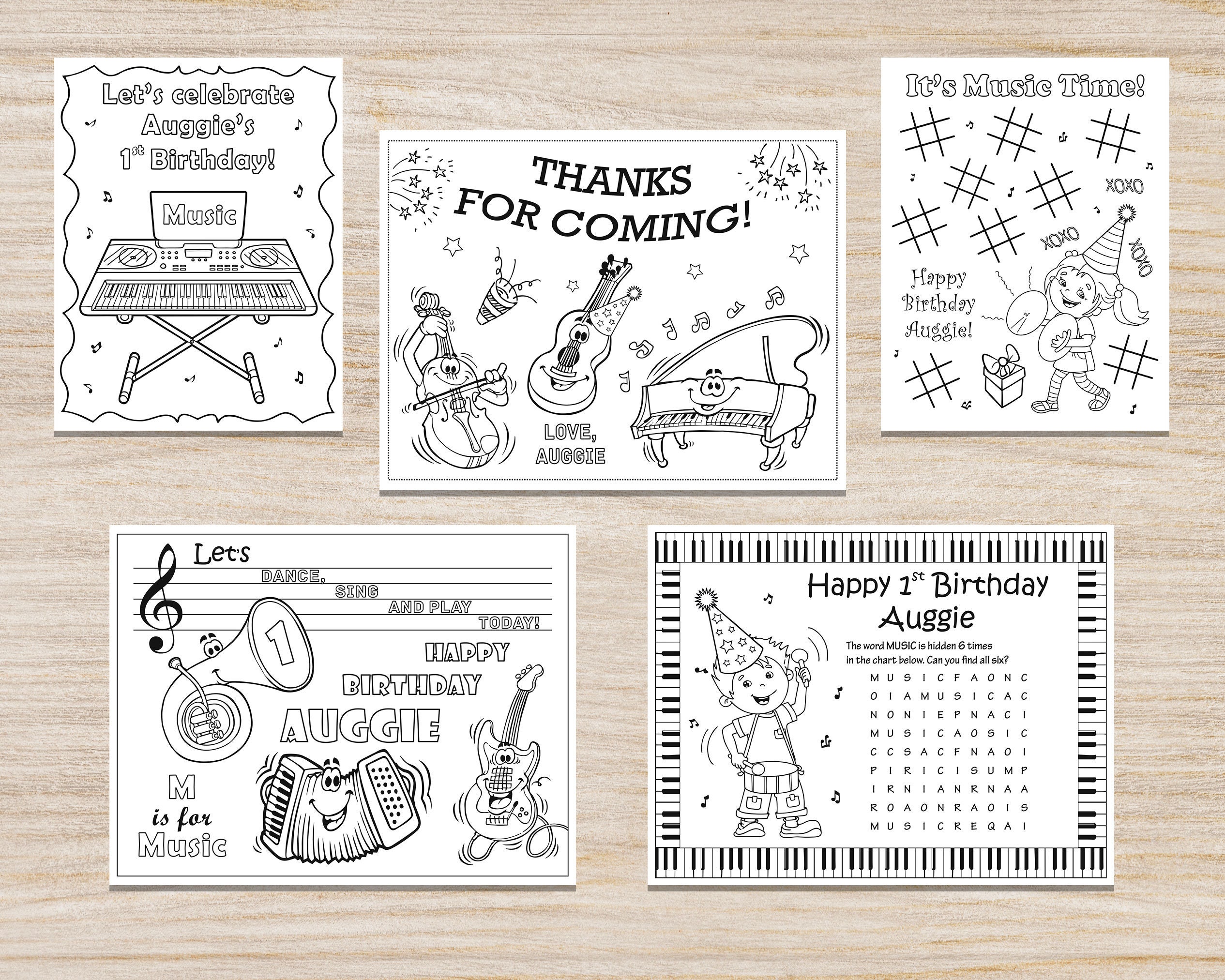 Music Birthday Party Activity Coloring Pages Karaoke Kids - Etsy