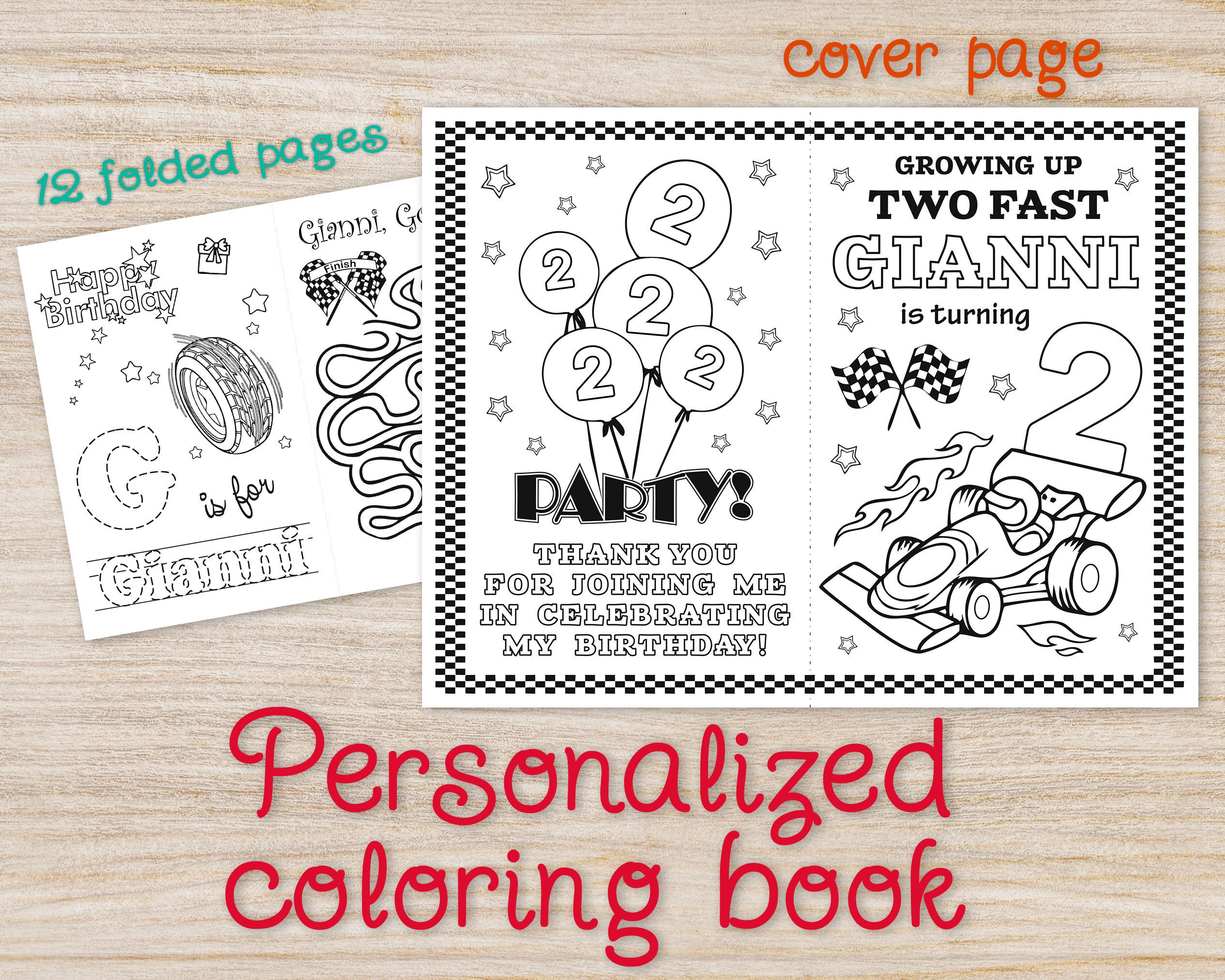 Two Fast Birthday party coloring book, Red 2nd Bday Boy, Growing up Two ...
