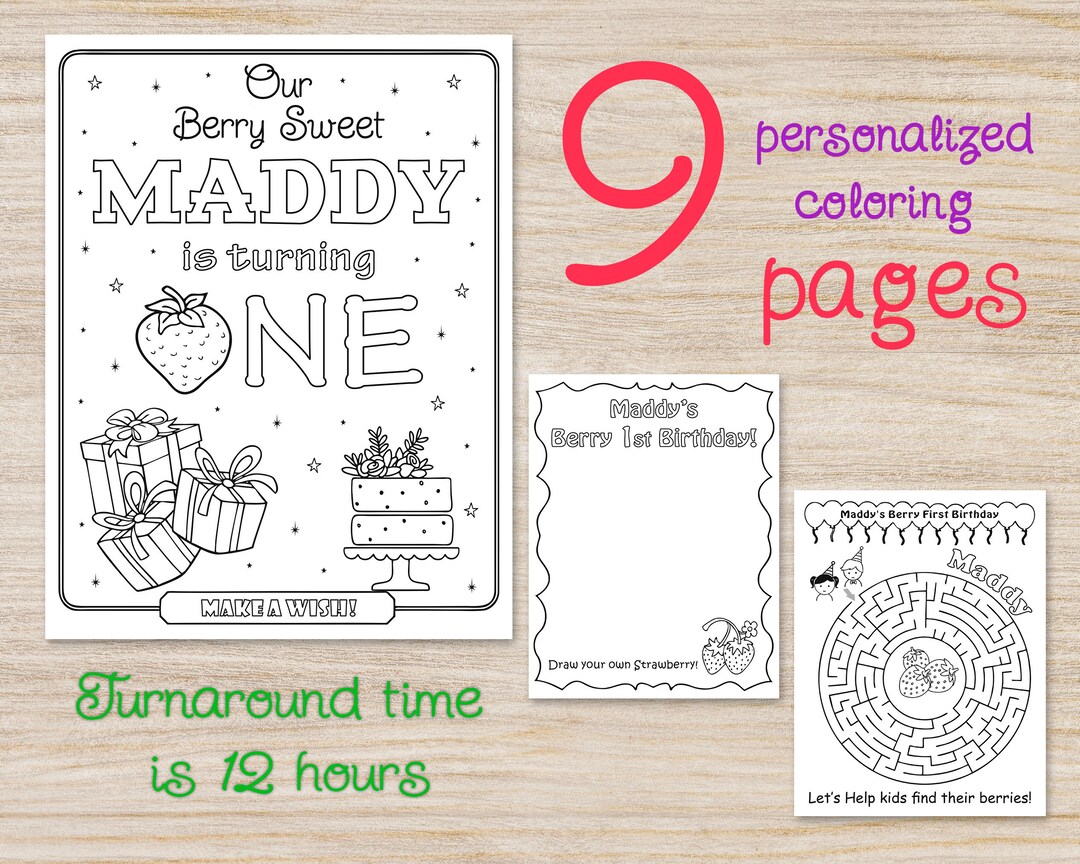 Berry Birthday Party Coloring Pages, Strawberry Personalized Tropical ...