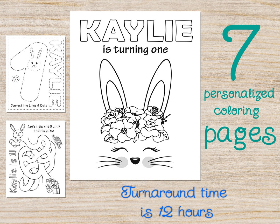 Personalized BUNNY Birthday Party Activity Coloring Pages, Printable ...