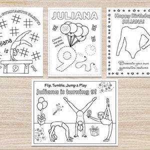 Personalized Gymnastic Birthday Party Favors, Coloring Pages, Printable ...