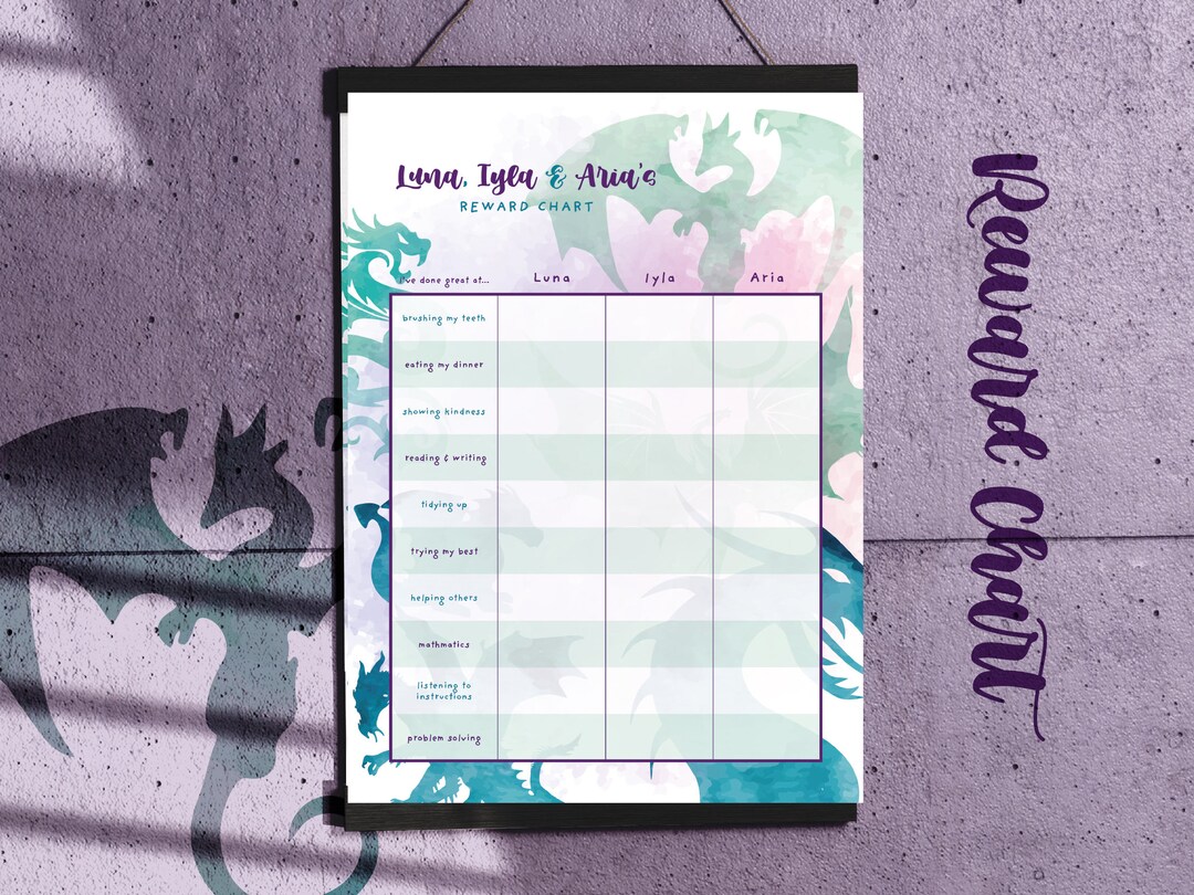 Wood Hanger Framed Dragon Reward Chart, Mystic, Bespoke for Boys or ...