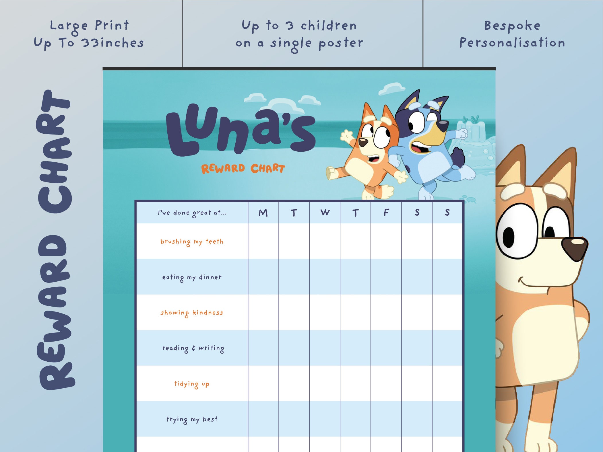 Wood Hanger Framed Bluey Reward Chart Bingo Dancing Bespoke - Etsy UK