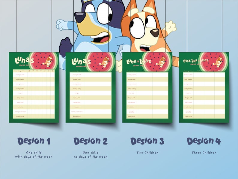 Wood Hanger Framed Bluey Reward Chart, Bingo Watermelon, Bespoke for ...