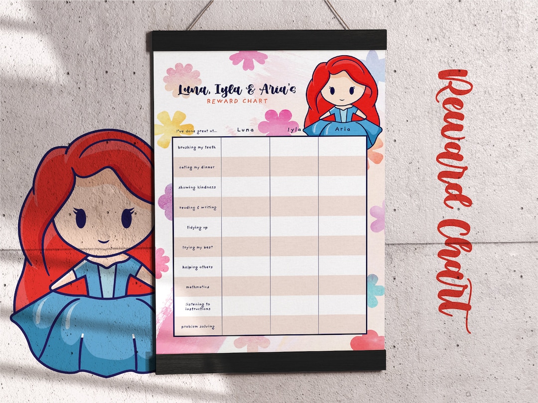 Wood Hanger Framed Princess Reward Chart, Ariel, Bespoke for Boys or ...