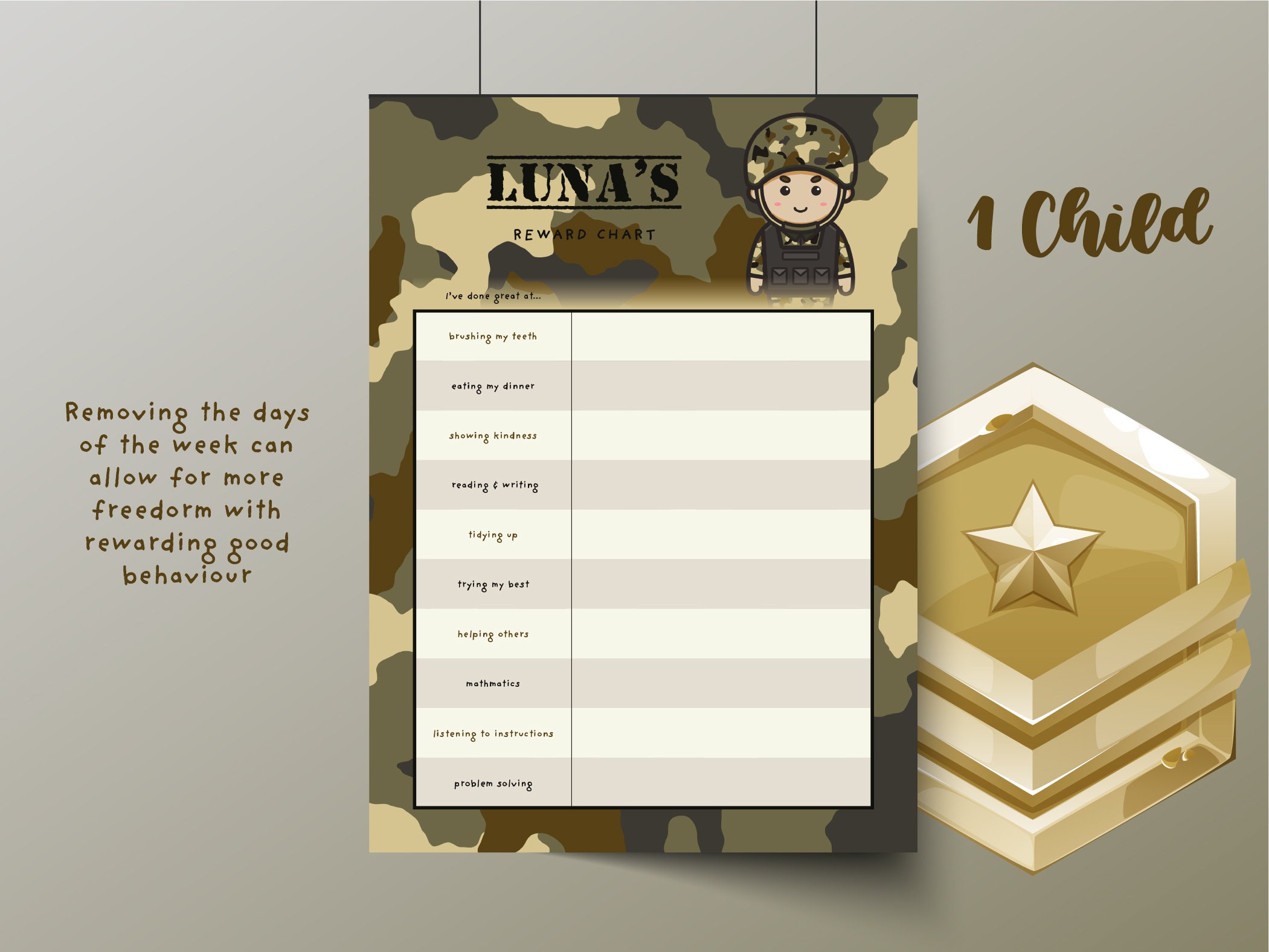 Wood Hanger Framed Army Reward Chart, Soldier, Bespoke for Boys or ...