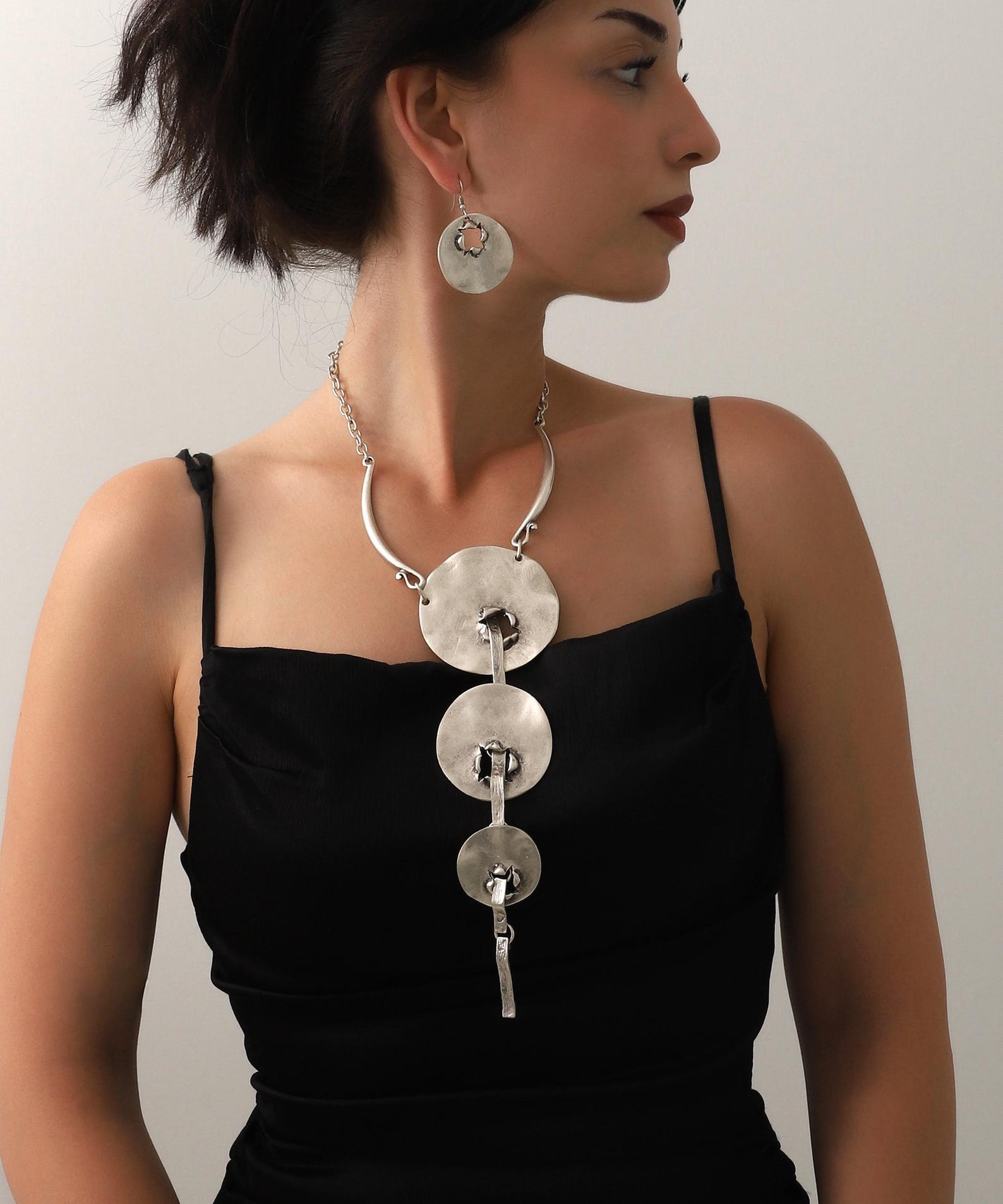 Statement Long Necklace for Women,silver Chunky Hammered Necklace ...