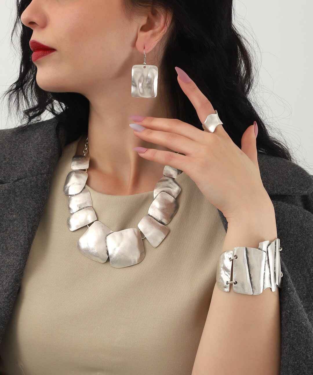 Statement Necklace for Women,silver Chunky Jewelry Set,bohemian Style ...