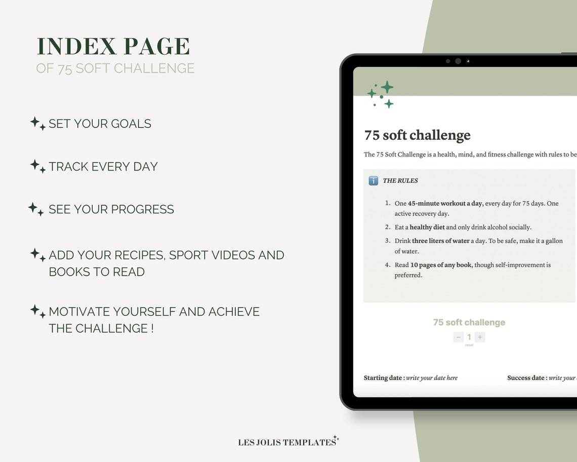 75 Days Soft Challenge Notion Template, Sport Digital Planner, Wellness ...