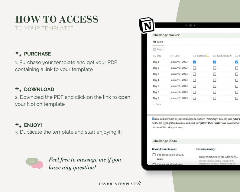 75 Days Soft Challenge Notion Template, Sport Digital Planner, Wellness ...