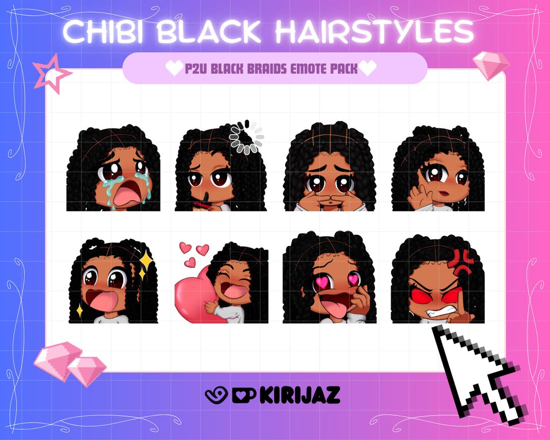 Chibi Girl - Black Braids - Light Skin | Twitch | Discord | Youtube ...