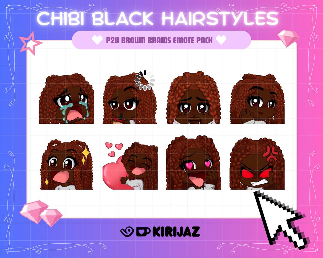 Chibi Girl - Brown Braids - Dark Skin | Twitch | Discord | Youtube ...