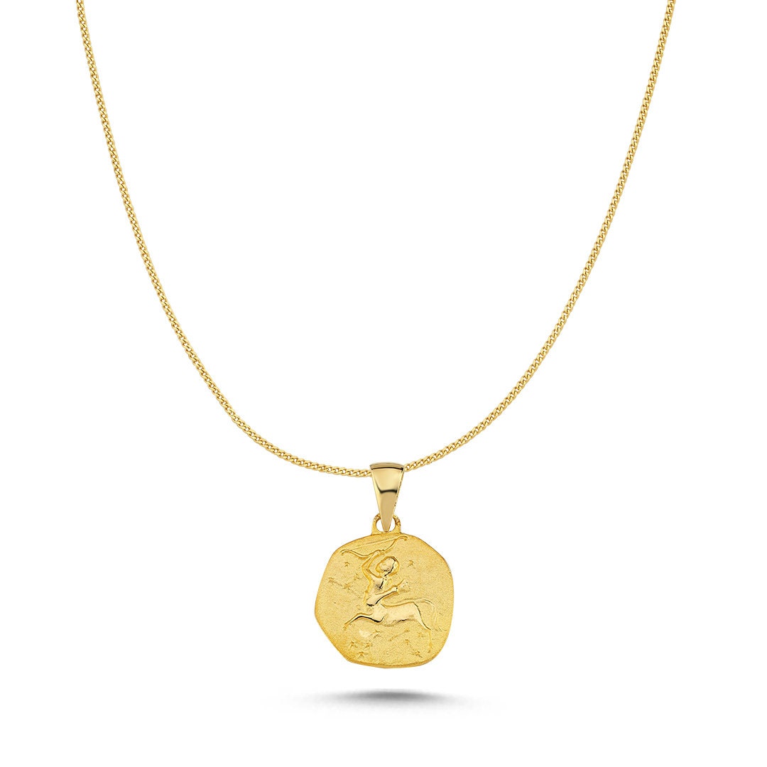Real 14K Gold Sagittarius Zodiac Sign Pendant Necklace, Delicate ...