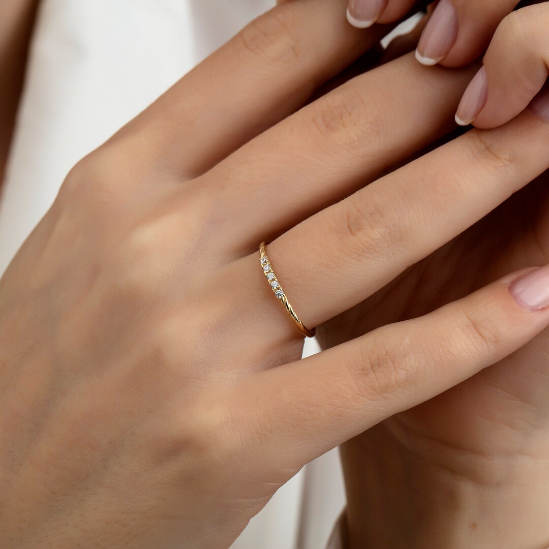 14k Gold Pentacle Combined Minimal Ring, Yellow Gold Pentacle Ring ...