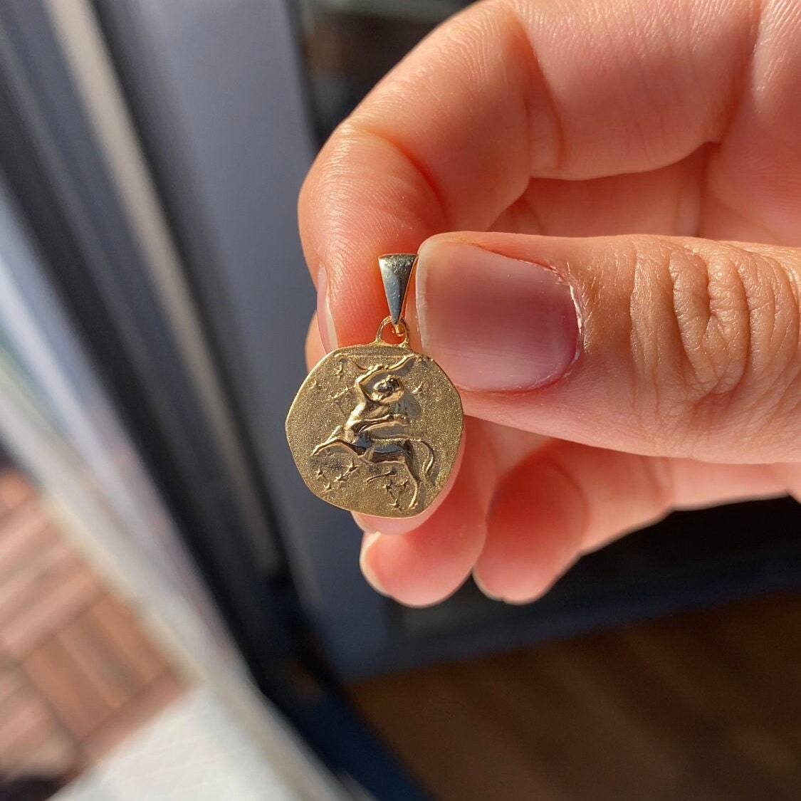 Real 14K Gold Sagittarius Zodiac Sign Pendant Necklace, Delicate ...