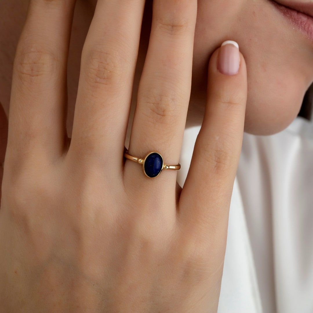 14K Solid Gold Lapis Lazuli Ring,handmade Elegant Jewelry - Etsy