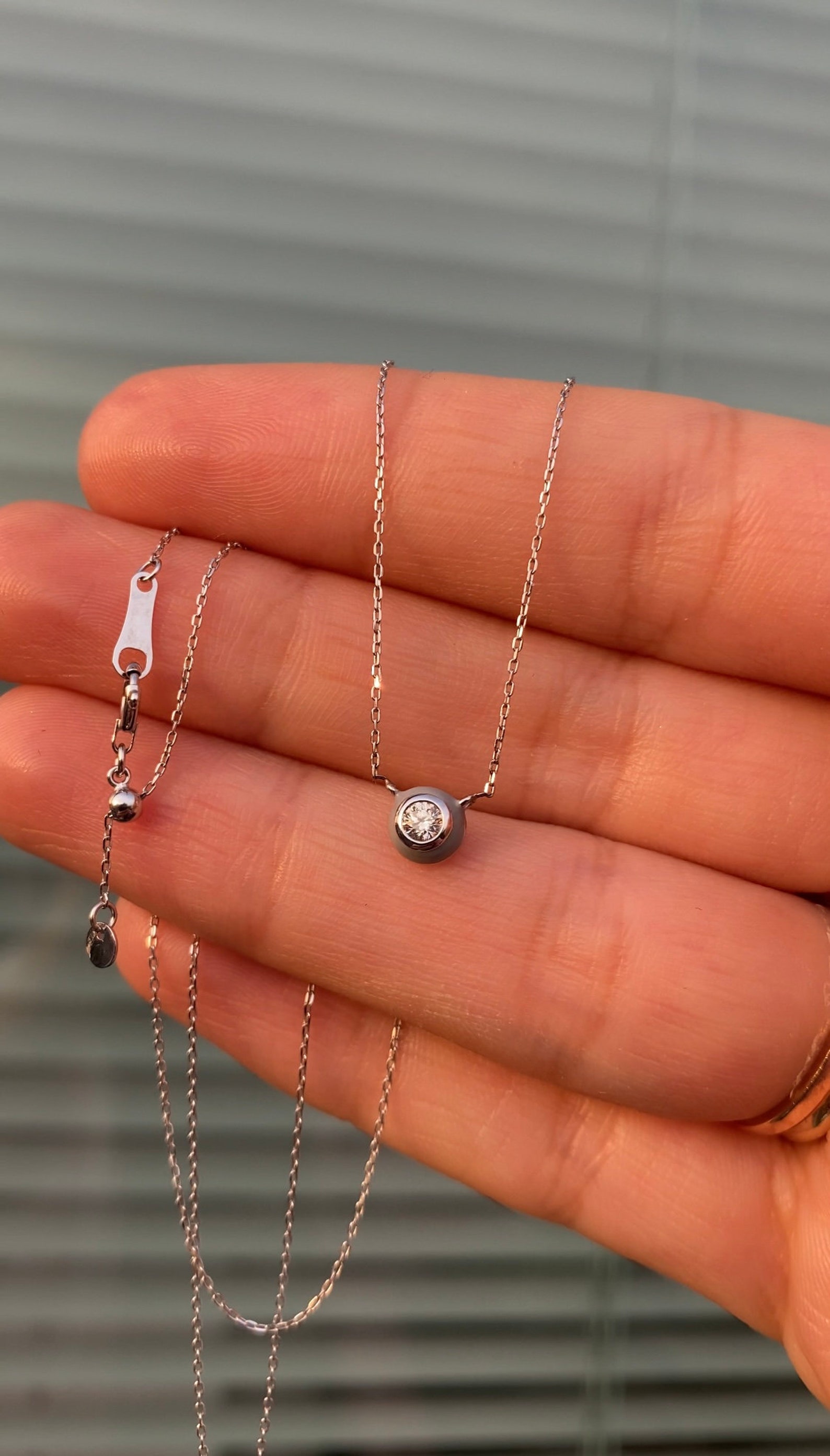 18K Gold Frame Diamond Single Stone Necklace Diamond Bezel - Etsy