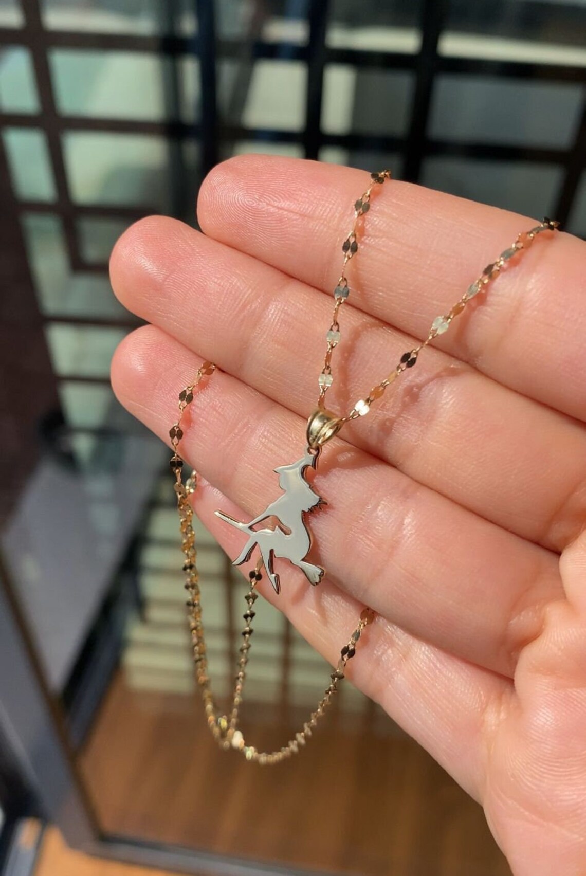 14K Gold Witch With Broom Pendant Flying Witch Charm - Etsy