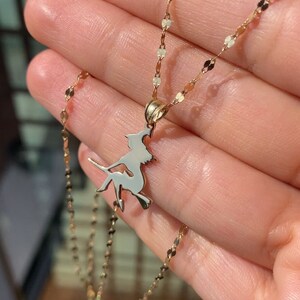 14K Gold Witch With Broom Pendant, Flying Witch Charm Necklaces, Yellow ...