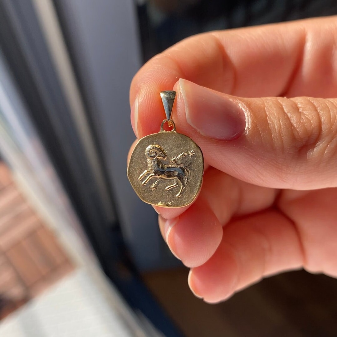 Real 14K Gold Aries Zodiac Sign Pendant Necklace, Delicate Yellow ...