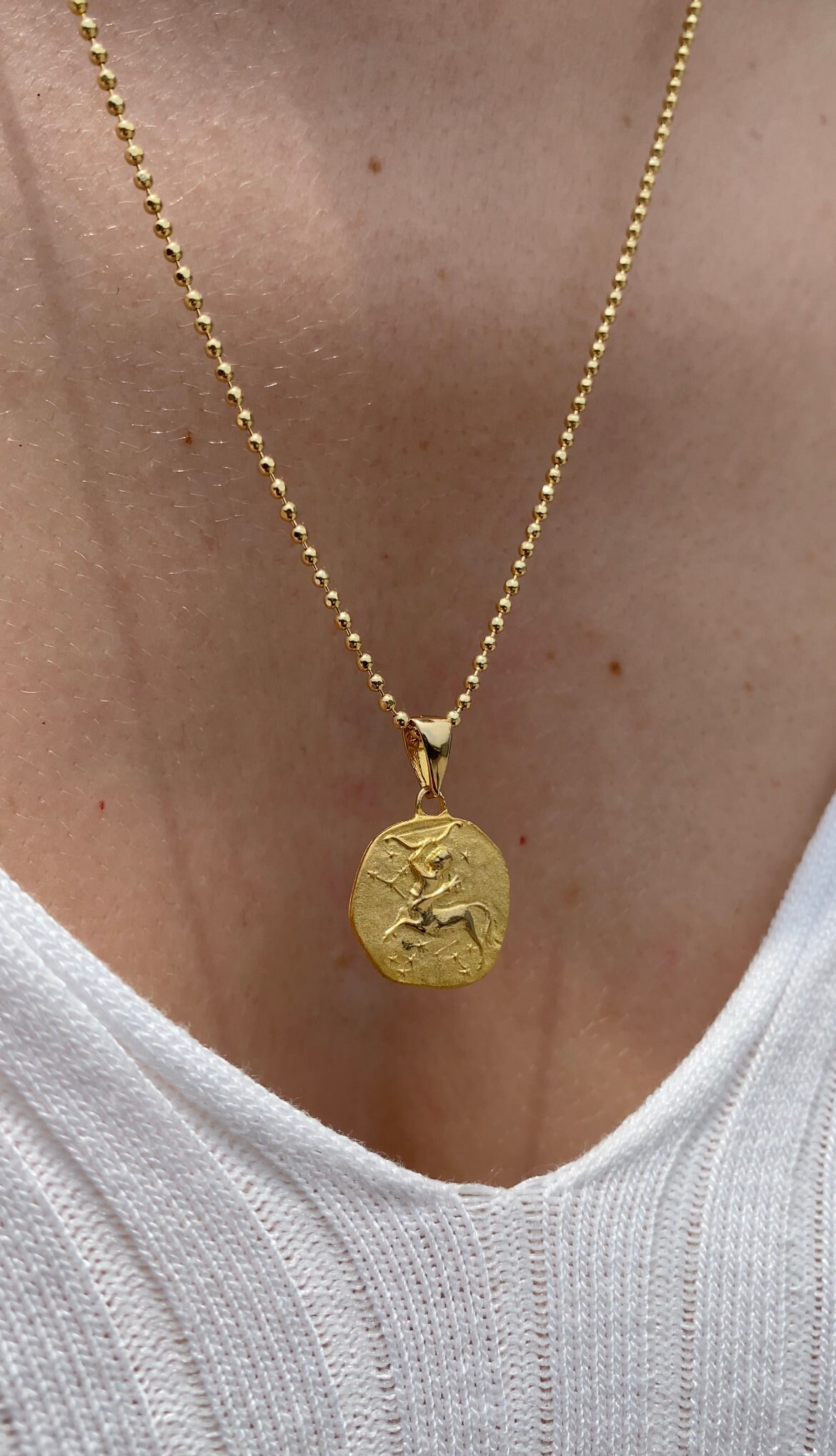 Real 14K Gold Sagittarius Zodiac Sign Pendant Necklace, Delicate ...
