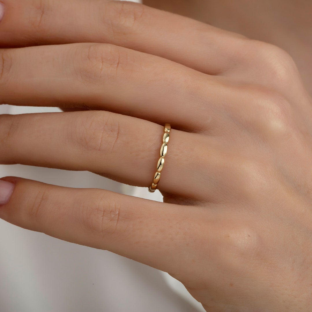 14k Gold Minimal Combined Shuttle Ring, Delicate Combinable Ring ...