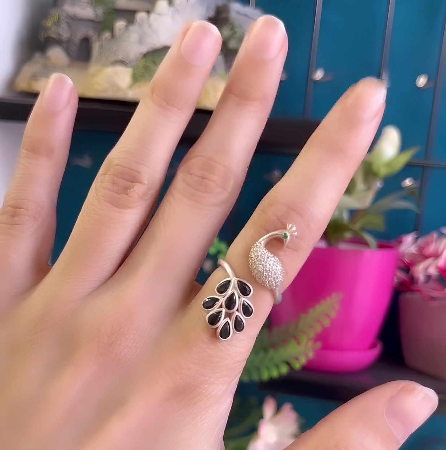 Silver Peacock Ring Handmade Silver Peacock Women's Ring Sapphire Stone Adjustable Bird Jewelry ...