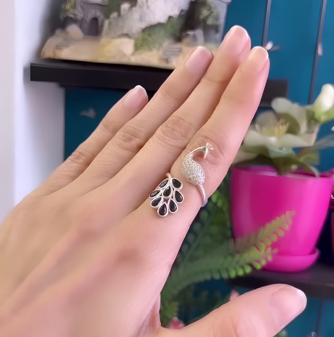 Silver Peacock Ring Handmade Silver Peacock Women's Ring Sapphire Stone Adjustable Bird Jewelry ...
