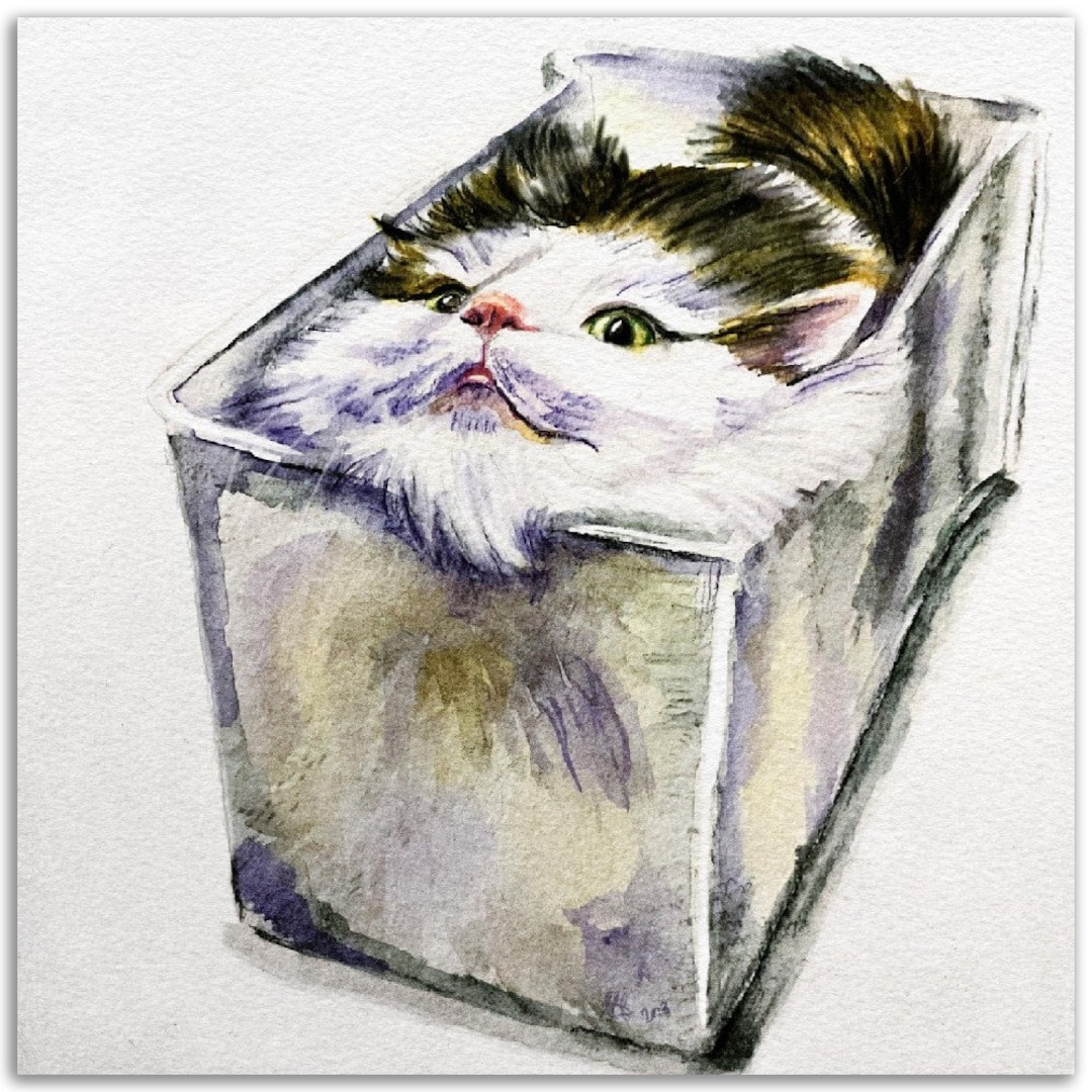 Whimsical Watercolor Illustration of a Liquid Cat in Tupperware Unique ...