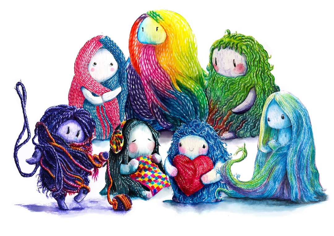 Yarnlings Art Print Purl, Weaver, Slip-knot, Frog, Rippit, Loop and ...