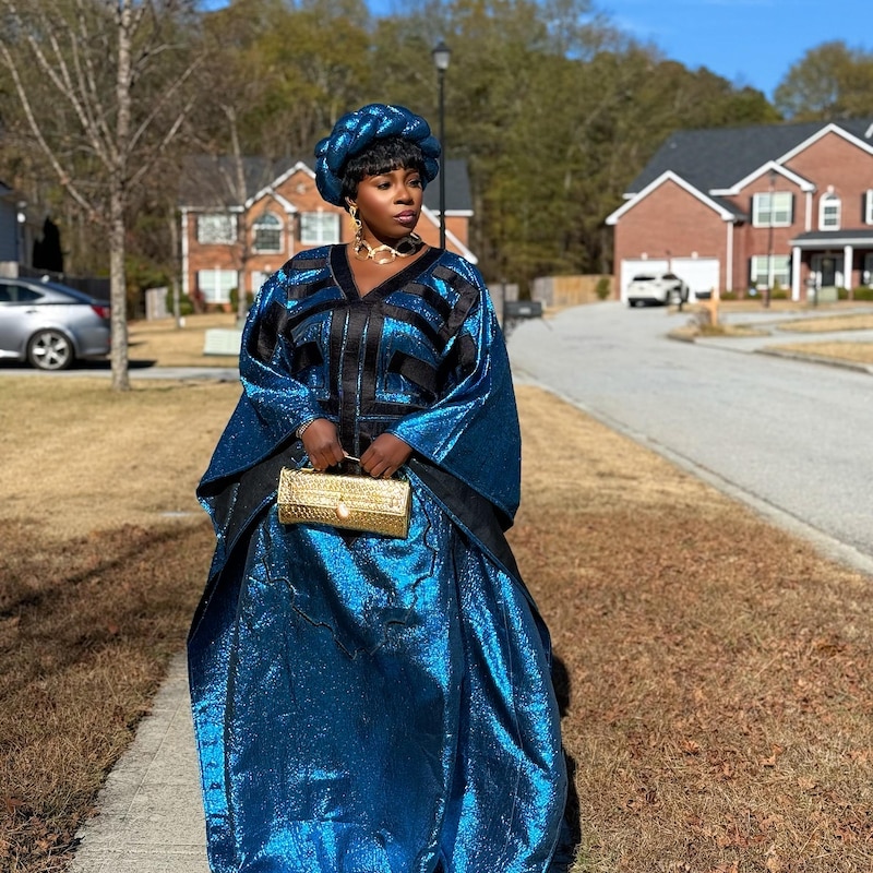 African Blue Brocade Fabric - Etsy