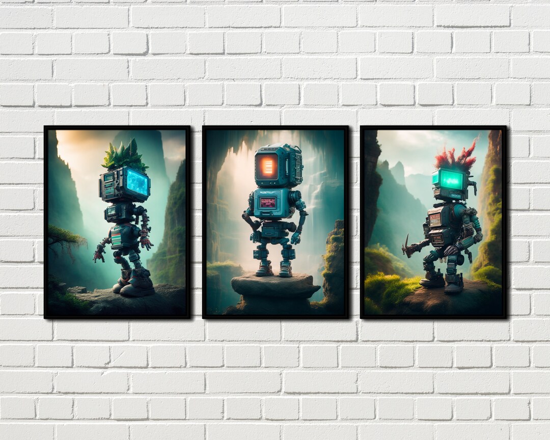 Cyberpunk Robots Tryptic Steampunk Art Print Digital Download Set of 3 ...