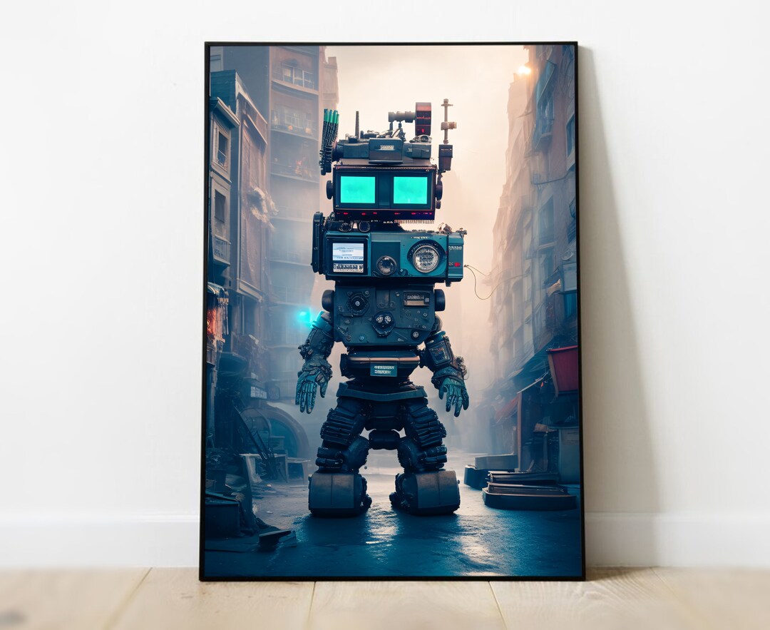 Cyberpunk Robot Art Print Digital Download Retro Wall Poster Futuristic ...