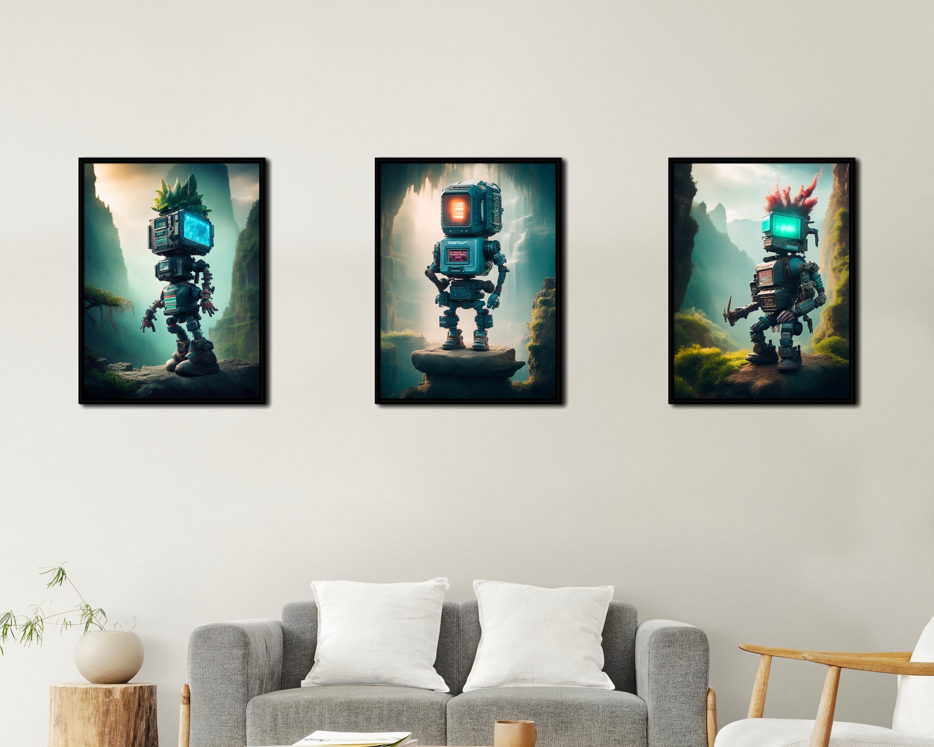 Cyberpunk Robots Tryptic Steampunk Art Print Digital Download Set of 3 ...