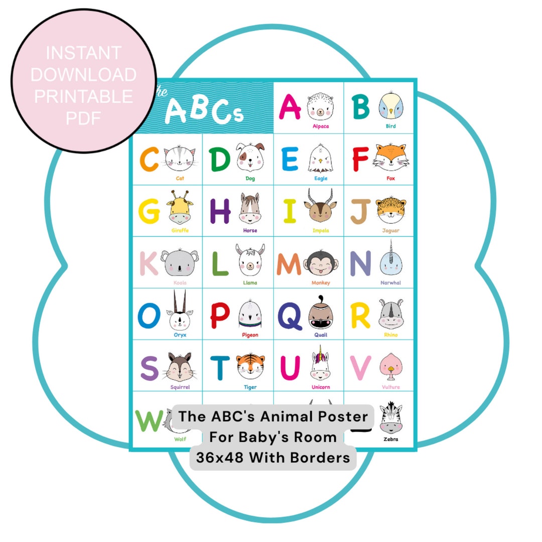 The ABC'S Animal Alphabet Poster for Baby Toddler's - Etsy