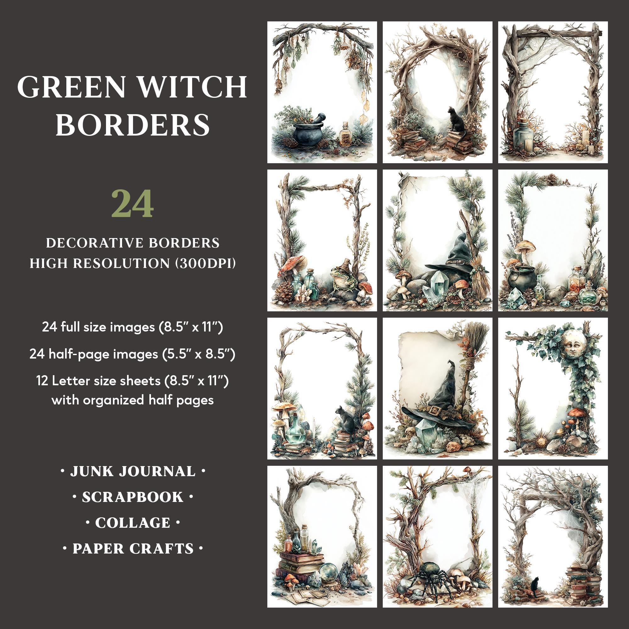 Green Witch Borders Printable: Decorative Junk Journal Frames ...