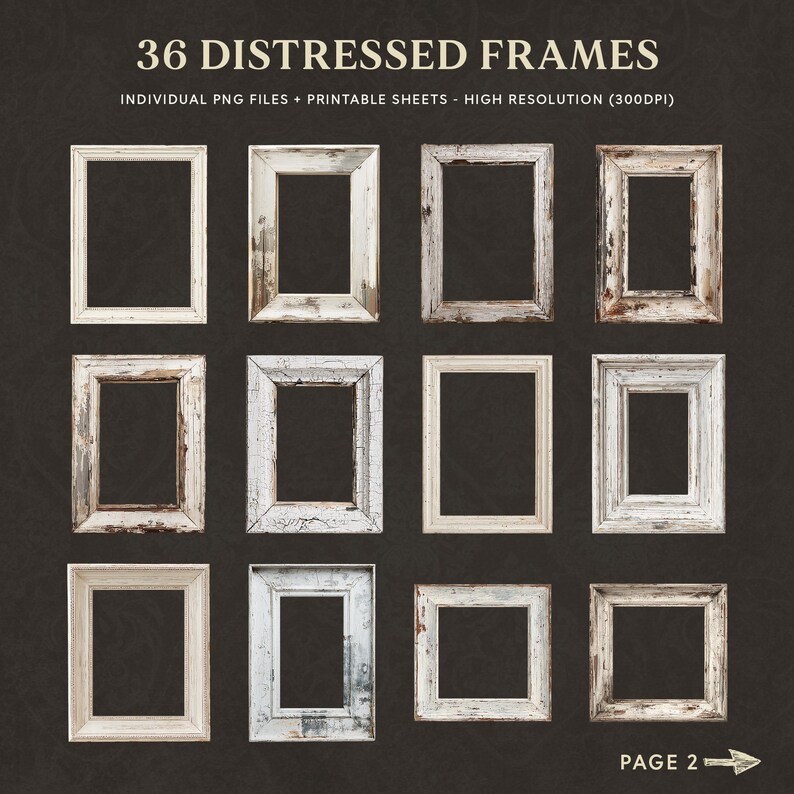 Distressed White Frames PNG Set, Rustic Shabby Picture Frames ...