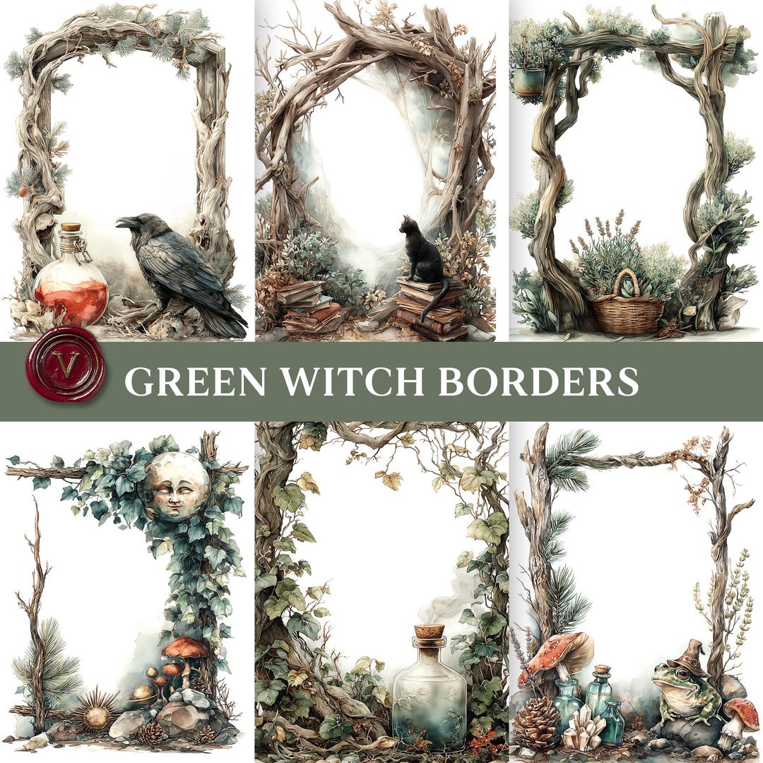 Green Witch Borders Printable: Decorative Junk Journal Frames ...