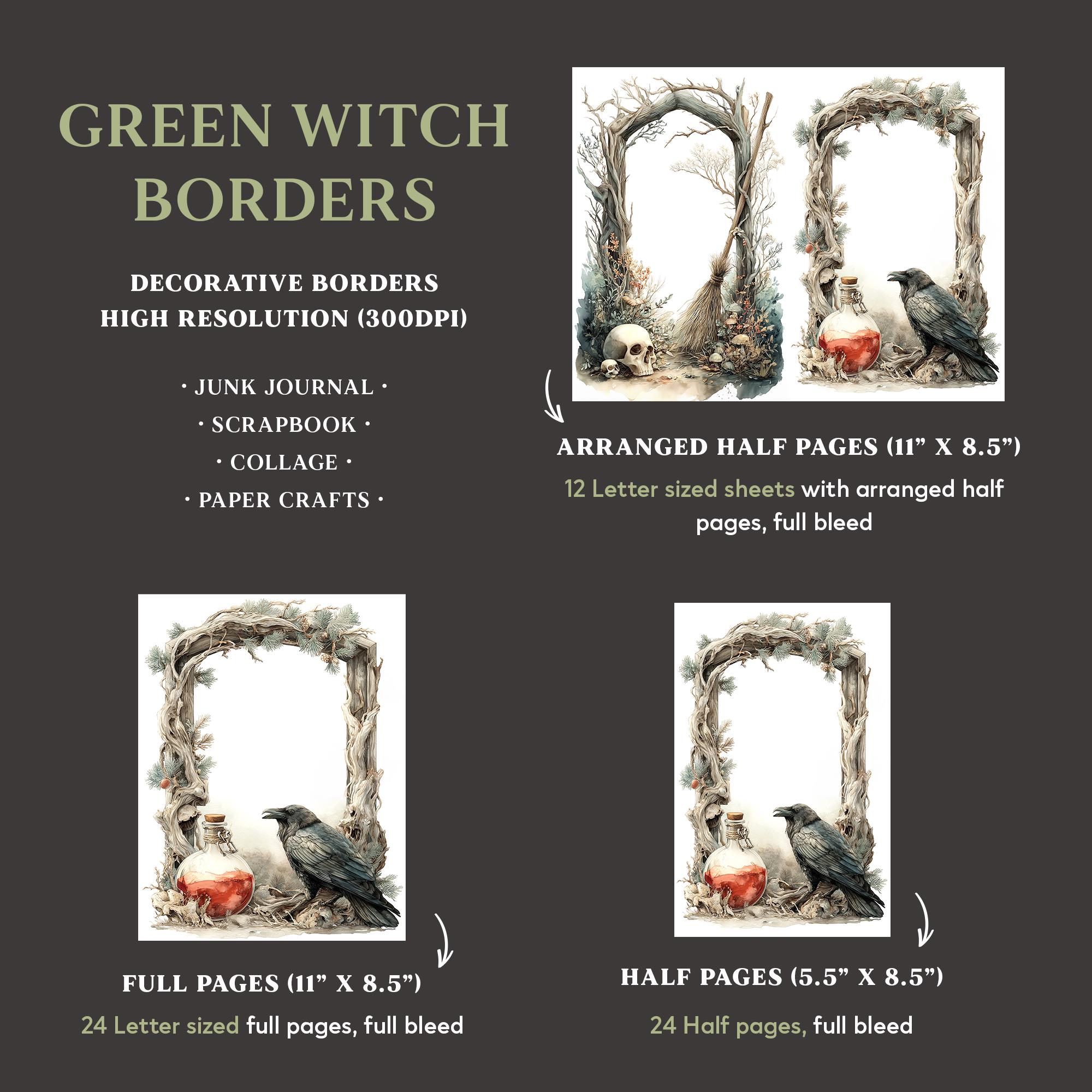 Green Witch Borders Printable: Decorative Junk Journal Frames ...